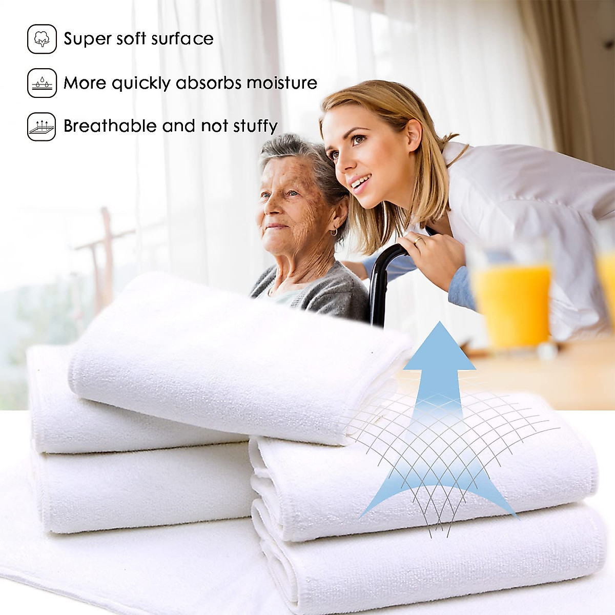 6Pcs Microfiber Reusable Diaper Inserts for Adult Cloth Diapers, Washable Disability Diaper Inserts for Incontinence Care, 4 Layers Microfiber Materials, 24.4" L x 7.8" W (L)