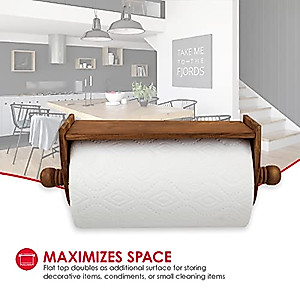 Home Basics Quick Install Rustic Pine Wood Wall Mounted Paper Towel Holder with Flat Top, Brown