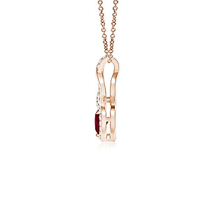 Angara July Birthstone - Ruby Infinity Heart Pendant Necklace with Diamonds in 14K Rose Gold (4mm Ruby)