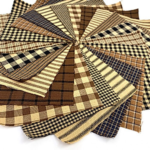 40+ Brown & Black Charm Pack 5 inch Precut Plaid Cotton Homespun Cabin Fabric Squares by JCS