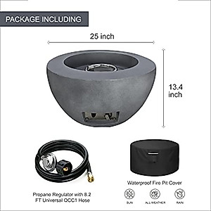 Kante Concrete Round Fire Table 25", 50000 BTU Outdoor Propane Fire Pit Table, Gas Fire Pits for Outside Patio, Smokeless Fire Pit and Outdoor Fire Pits, Natural Concrete