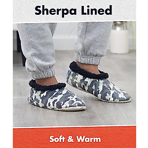 Snoozies Winter House Slippers with Sherpa Fleece Lining and Non-Skid Sole, Mens Slippers Size 11-12 (Camo Grey, Large)