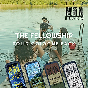 The Man Brand Solid Cologne Sample Set with Aspen Solid Perfume, Woodsman Solid Cologne, Steel, and Life of the Party Cologne - (Fellowship Solid Cologne Man Sampler Pack - 4 Pack - 0.75 oz each)