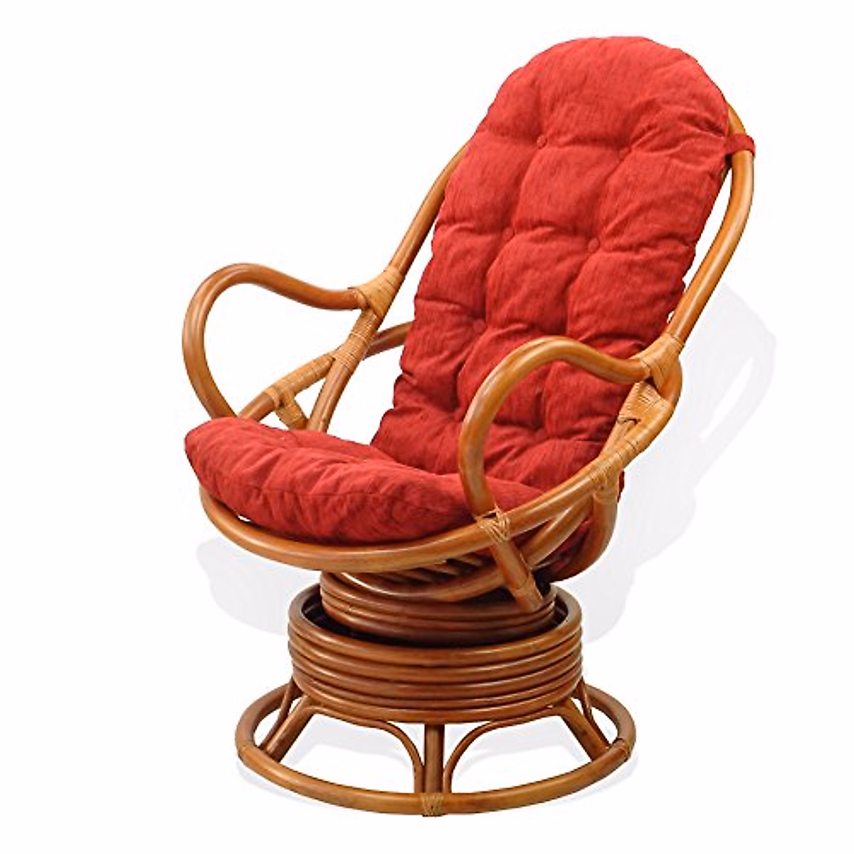 Lounge Swivel Rocking Rattan Wicker Java Chair w/Red Cushion, Colonial Color