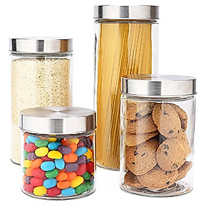 EatNeat 4 Piece Beautiful Glass Kitchen Canisters with Stainless Steel Lids - Premium Food Storage Container, Versatile Cereal, Sugar, Flour, Coffee, Snacks Container for Clean Kitchen Organization