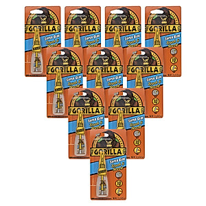 Gorilla Super Glue with Brush & Nozzle Applicator, 12 Gram, Clear, (Pack of 10)