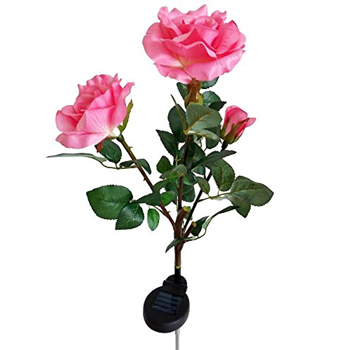 Aketek Outdoor Solar Powered 3 LED Rose Flower Light Lamp Stake for Home Garden Yard Lawn Path Way Party Decorative Landscape LED Rose Lights, Great for Gift(Pink)