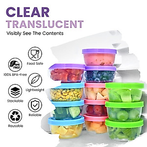 TOFLEN Reusable Small Freezer Containers 5 Oz Plastic Food Storage Containers with Screw On Lids, Leakproof & Airtight, Freezer Safe, Dishwasher Safe, Set of 12 Multicolor