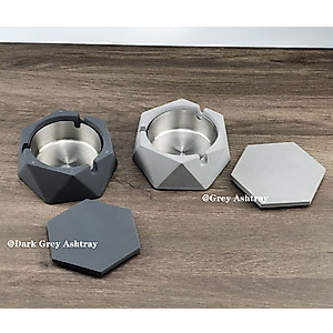 FREELOVE Concrete Ashtray with Lid & Stainless Steel Ashtrays for Cigarettes, Cement Ash Tray Weed Smoking Holder Indoor Smokeless Outdoor Windproof Patio Home Office Cool Decor, Dark Grey A
