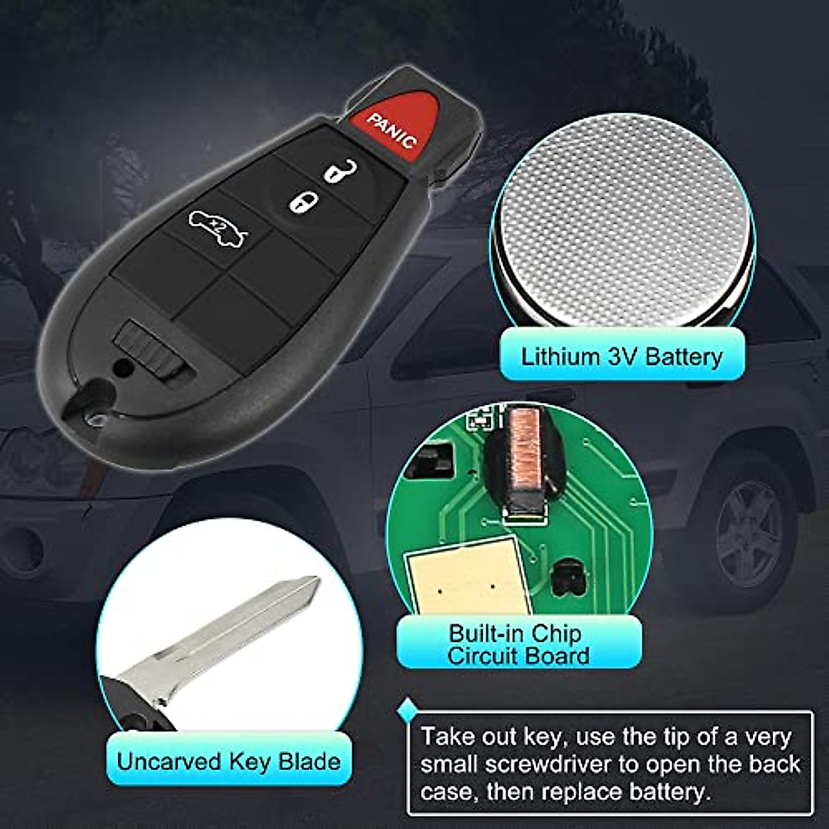X AUTOHAUX 2pcs Replacement Keyless Entry Remote Car Key Fob M3N5WY783X 433Mhz for Dodge Charger for Chrysler 300 for Jeep Grand Cherokee 4 Buttons with Door Key