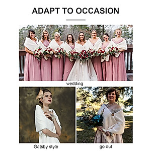 BEAUTELICATE Women Shawl Wrap Faux Fur Shrug Stole Scarf Winter Bridal Wedding Cover Up