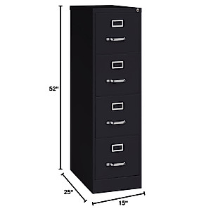 Lorell 4-Drawer Vertical File with Lock, 15 by 25 by 52-Inch, Black