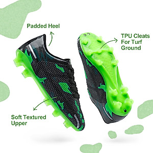 DREAM PAIRS Boys Girls Soccer Cleats Kids Football Shoes for Little/Big Kid,Size 10 Toddler,Black/Green,SDSO2301K