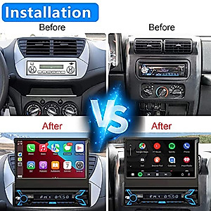 Single Din Car Stereo Compatible with Apple Carplay & Android Auto, 7 Inch Flip Out Touchscreen Car Radio Foldable Car Audio Receivers with Bluetooth/Mirror Link/Camera/FM/SWC/USB/AUX/TF/Subwoofer