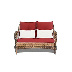 N&V Wicker Patio Furniture Rattan Conversation Chairs Loveseat with Table Cushions for Garden Backyard (Red 4 PCS)