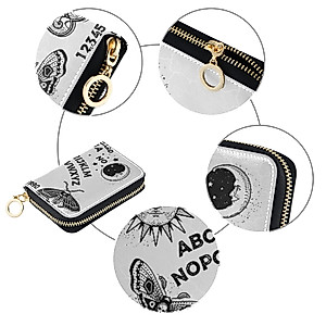 Ouija Board Black White Credit Card Coin wallet, RFID Blocking Compact Women Leather Card Holder, Key Change Organizer, Zipper Purse Clutch Pouch Pocket,4.7x3.1x0.8 Inch