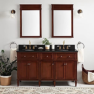 Signature Hardware 953347-60-UM-8 Elmdale 60" Free Standing Double Vanity Set with Mahogany Cabinet, Vanity Top, and Oval Undermount Vitreous China Sink - 8" Faucet Holes