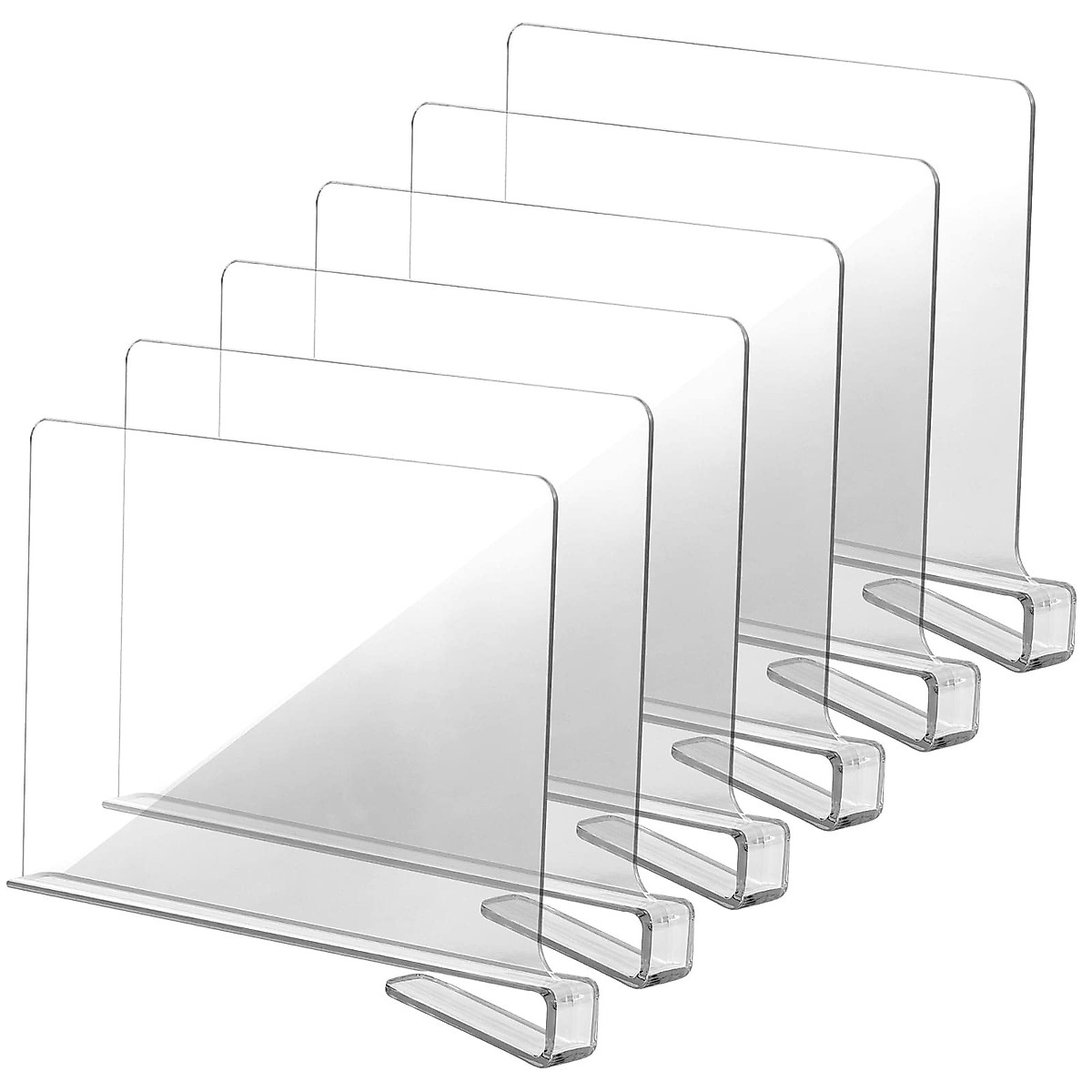 PJ Vital Clear Acrylic Shelf Dividers for Closet Organization Multi-Functional Plastic Divider Wood Shelves, Purse Organizer Cabinet 4 Pack in Kitchen, Bedroom, Bathroom and Office.