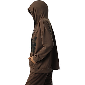 Yuemengxuan Women Man Goth Hoodie Sweatshirts Y2k Aesthetic Zip Up Jacket 90s Long Sleeve Graphic Coat Couple Top Streetwear (Coffee, L)