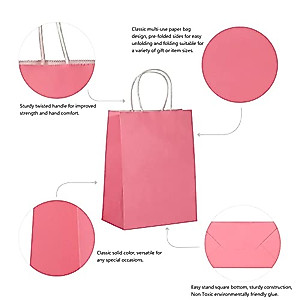 Nexmint Pink Kraft Paper Gift Bags with Handle: 24 Pack L-8" xT-10.5" xW-4.25". Great bags for Gifts, Shopping, Party Favors, Treats, Goodies, Business Tchotchkes, Retail, Bakery and More