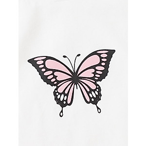 SOLY HUX Girl's Butterfly Print Short Sleeve Tee Top and Pleated Skirt Set 2 Piece Outfits White Pink 11-12Y