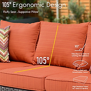 HOOOWOOO Outdoor Patio Furniture Sets 7 Pieces Patio Conversation Sets Weather Resistant Wicker Sofa Seating Set with 42" Fire Pit Swivel Rocking Chairs for 5 Persons Outside,Orange Red