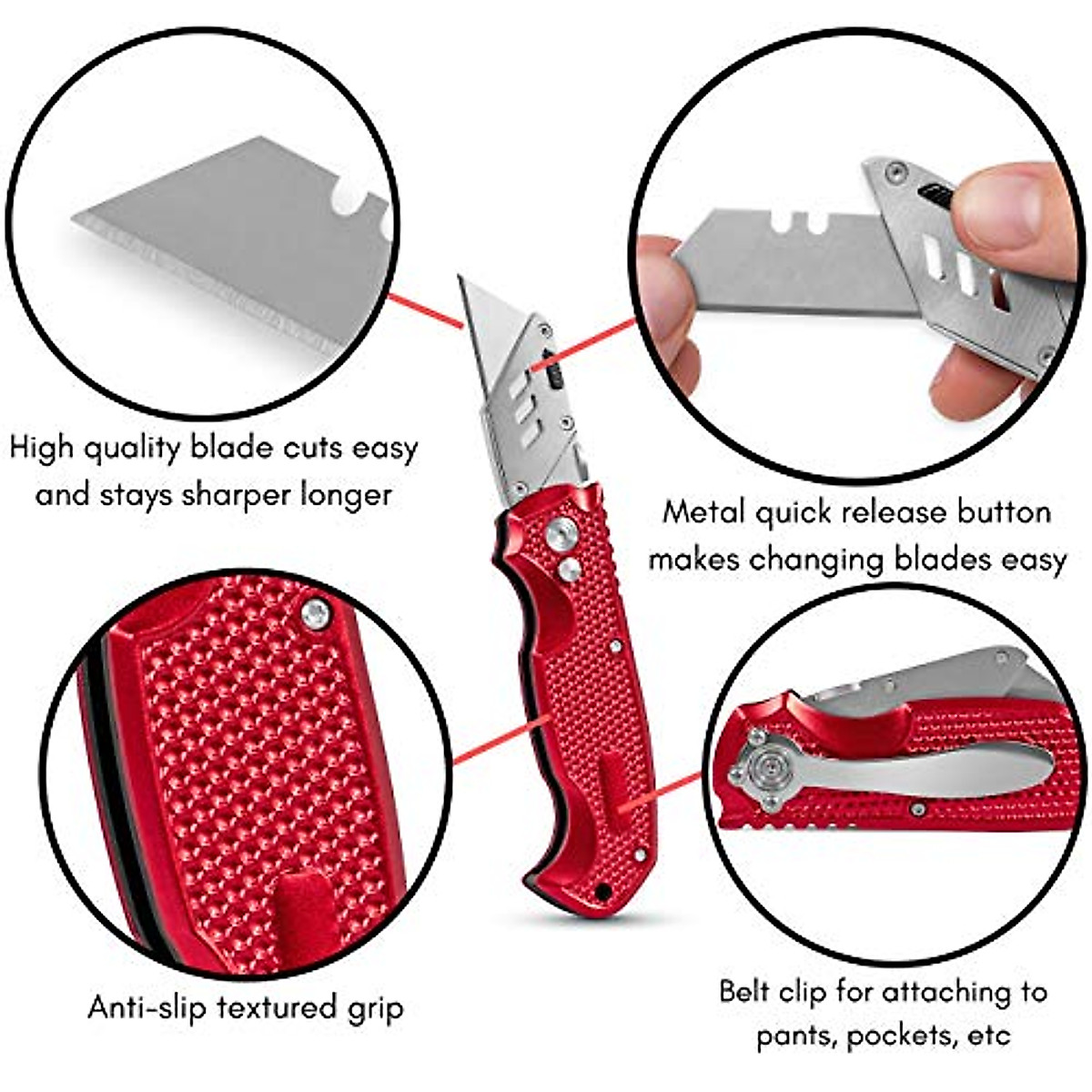 BirdRock Home Premium Folding Utility Knife – Small Compact Pocket – Folding Box Cutter Tool – 3 Extra Razor Blades – Cut Cardboard Boxes – Locking Safety Knife Set – Heavy Duty
