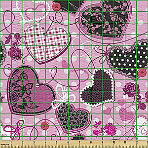 Lunarable Hearts Fabric by The Yard, Sewing Themed Love with Polka Dots Valentine's Day Inspired Image, Decorative Fabric for Upholstery and Home Accents, 1 Yard, White Black