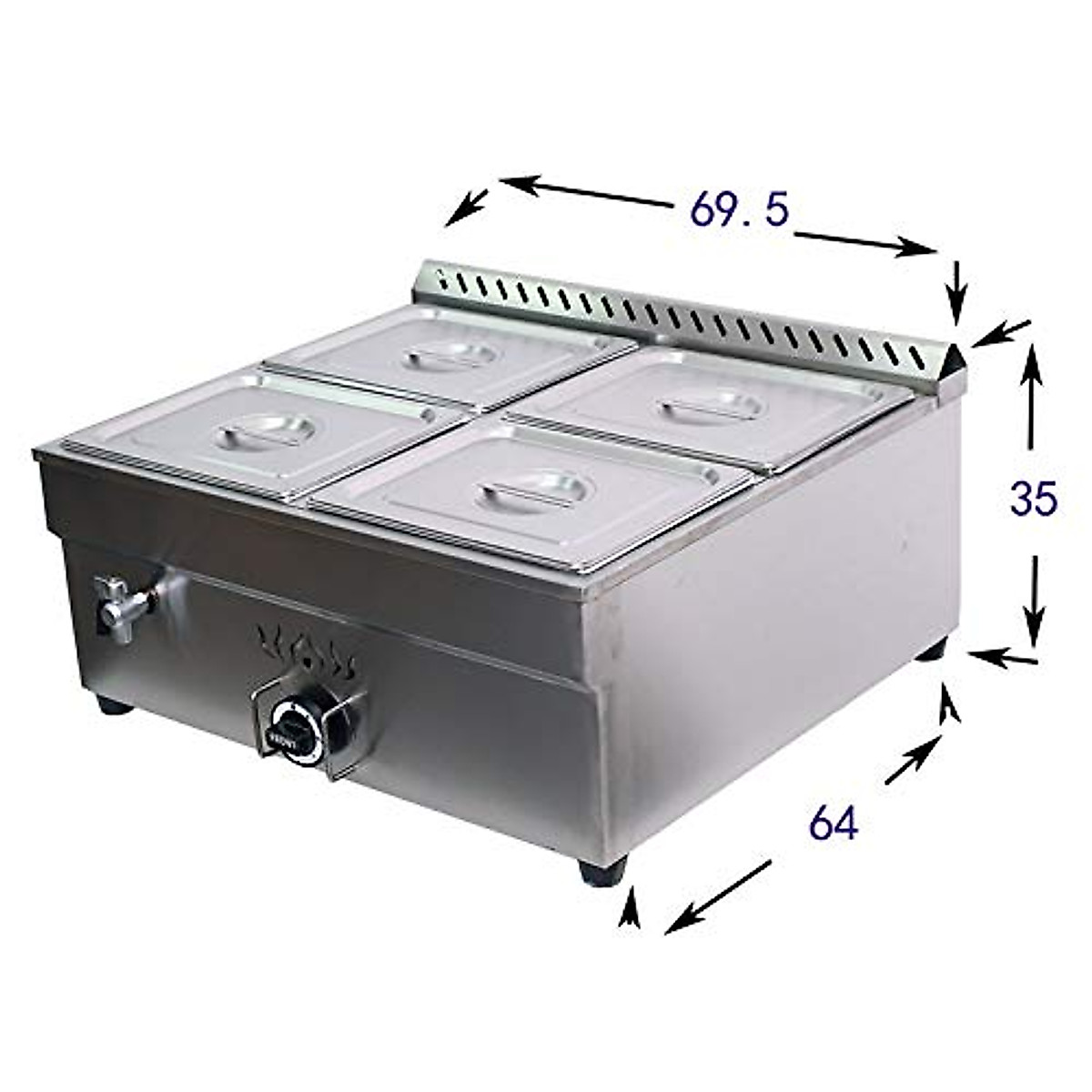 INTBUYING Propane Gas 4-Compartment Commercial Restaurant Cafe Catering Bain-Marie Buffet Sause Tabletop Desktop Countertop Food Warmer Steam Table