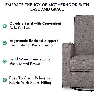 Evolur Raleigh Upholstered Plush Seating Glider Swivel, Recliner, Glider for Nursery in Rustic Grey, Greenguard Gold Certified, Modern Nursery Recliner, Environmentally Conscious Glider
