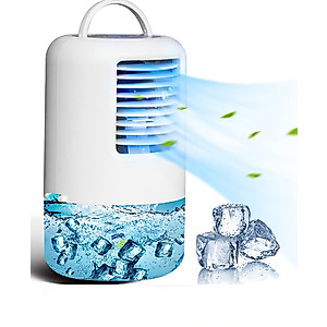 Qinmay Portable Air Conditioner Touch Screen with 7 Colors Night Light, 16.90oz (500ml) Water Tank Capacity, Personal Space Timed Air Cooler Humidifier Misting Fan for Office Room, White