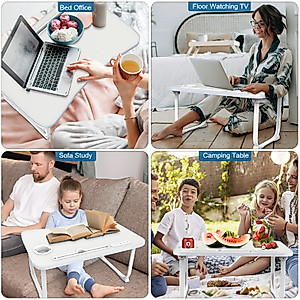 Fayquaze Laptop Bed Desk, Portable Foldable Laptop Bed Table with USB Charge Port Storage Drawer and Cup Holder,Lap Desk Laptop Stand Tray Table Serving Tray for Eating, Reading and Working