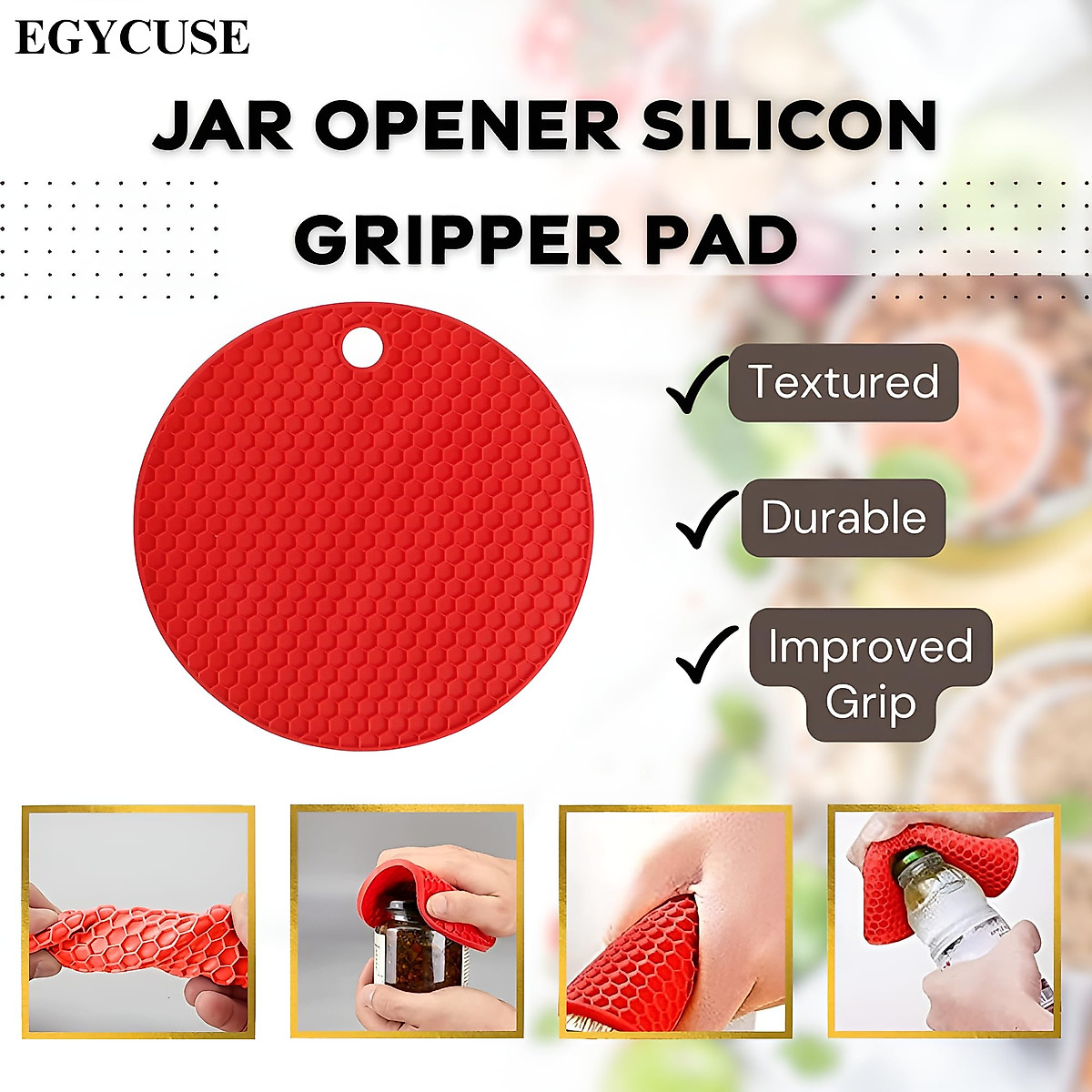 EGYCUSE Jar Opener Bottle Opener for Elderly Sufferers Children Weak Hands Seniors with Arthritis Can Opener Jar Lid Opener Jar Gripper Pad Silicone Handle 5-in-1 Multi-functional 3 Pc Set