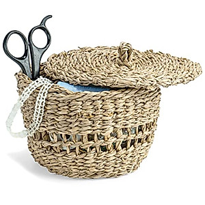 Red Co. 6” Small Decorative Round Natural Hand-Woven Seagrass Storage Basket with Lid