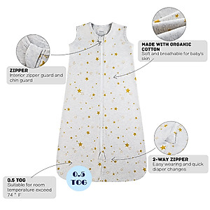 Owlivia Baby Organic Cotton 0.5tog Wearable Blanket-Light Sleeping Bag with 2-Way Zipper, Boys Girls Swaddle Sleep Sack(0.5tog Golden Star, 3-12 Months)