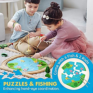 Tiny Land Train Set 110pcs Wooden Train Set, Toy Train for Boys & Girls with Wooden Train Track, Wooden Toys for 3-7 Years Old Toddlers & Kids, Railway Set Christmas Toys for Kids