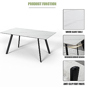 HIPIHOM Modern Kitchen Dining Slate Table for 6 Seat,Rectangular Dining White Sintered Stone Table for Home,Kitchen,Living Room,Dining Room,1 Table