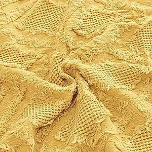 Simple&Opulence 100% Cotton Throw Blanket for Bed, Couch, Boho Textured Geometric Knit Woven Blanket with Tassels Soft, Lightweight Breathable Shabby Chic Farmhouse Decoration for All-Season(Yellow)