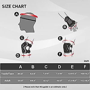 JBM Youth & Adult Full Protective Gear Set, Multi-Sport Helmet, Knee Pads and Elbow Pads with Wrist Guards, Full Protection