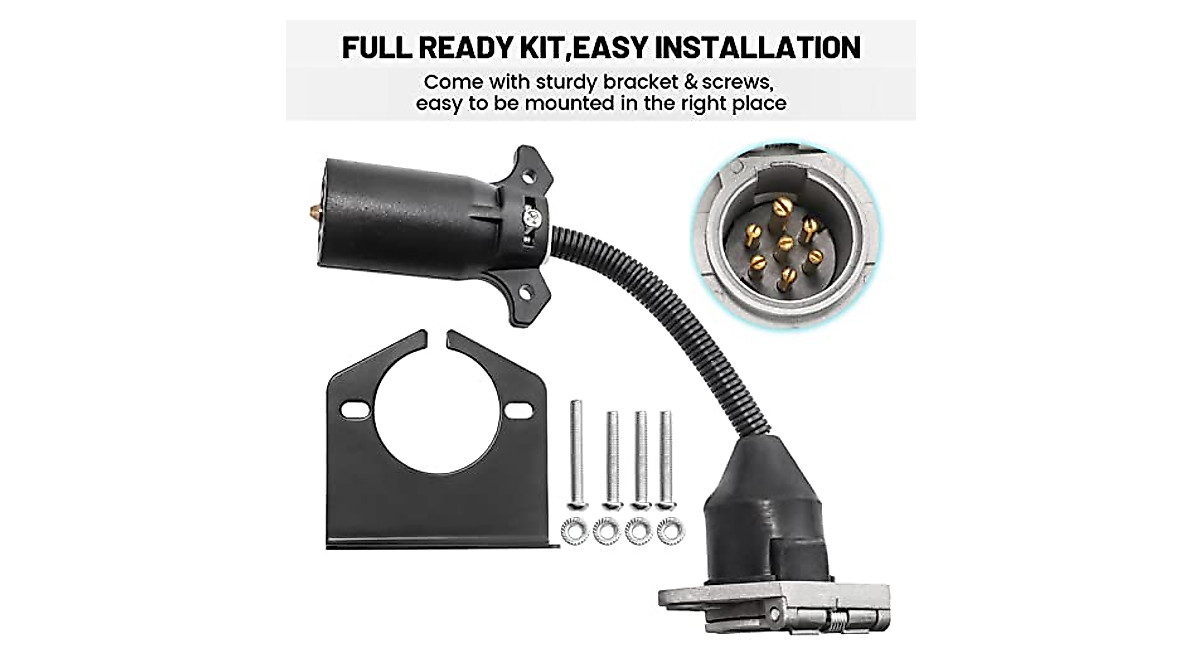 MECMO 7-Way RV Blade to 7 Round Pin Trailer Adapter Connector