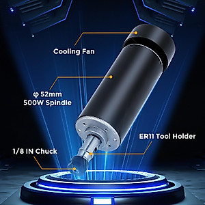 CNC Spindle, 500W CNC Spindle Motor,52mm Clamp with ER11 Collet and 10pcs Router Bit，High Precision for DIY CNC Router Milling and CNC Router Machine