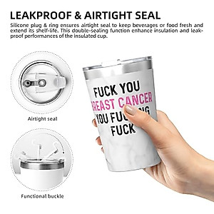 Fu-ck-Breast-Cancer-Funny-Breast Cancer Awareness Gifts 12oz Vacuum Insulated Stainless Steel Travel Mug Leak-Proof Slider Lid Perfect for Coffee or Tea-EEE