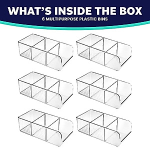 ELTOW 6 Pack Snack Organizer for Pantry, 3 Compartment Plastic Pantry Organizer Bins with Removable Dividers, Chip Organizer for Pantry, Food Packets, Spices, Condiments, Fridge, Cabinet, Kitchen