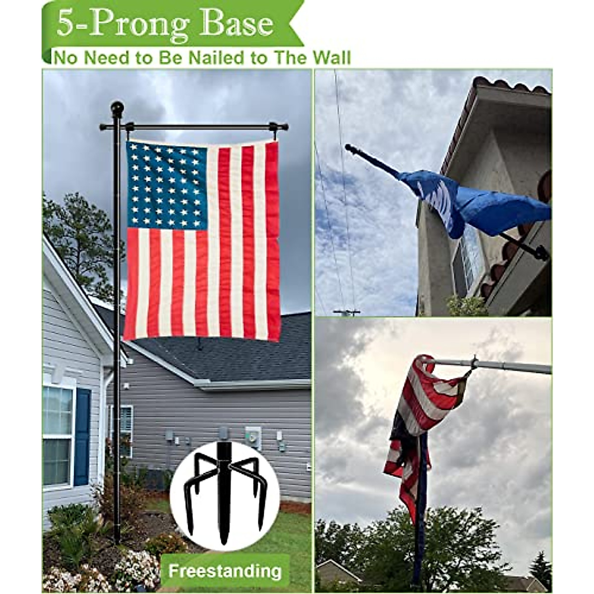 Koutemie 10FT Garden Flag Pole Stand with 5 Prong Base for 3x5 American ...