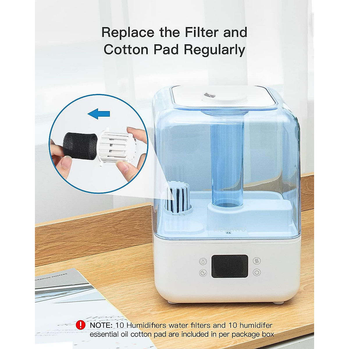 MORENTO Ultrasonic Cool Mist Humidifier Replacement Filters 10 Pack and Aroma Pads 10 Pack, Compatible with MR4102 and OYRGCIK Humidifiers