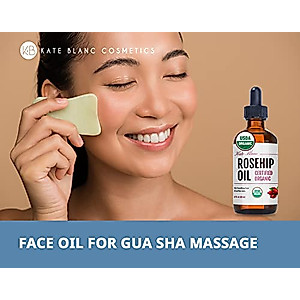 Kate Blanc Cosmetics Rosehip Oil for Face & Skin (4oz, Organic, Pure, Cold Pressed) Rosehip Seed Face Oil for Facial & Gua Sha Massage