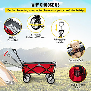 Folding Wagon Cart Heavy Duty Utility Collapsible 176 lb Garden Cart Large Storage Space Adjustable Handle Flexible All-Terrain Movement