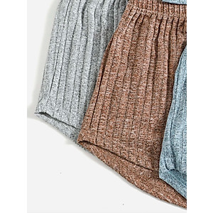 SheIn Women's 3 Sets Rib Knit Lounge Set Crop Cami Top and Tie Front Shorts Sleepwear Pajama Set Multicoloured Large