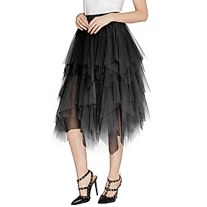 Urban CoCo Women's Sheer Tutu Skirt Tulle Mesh Layered Midi Skirt (M, Series 1-Black)