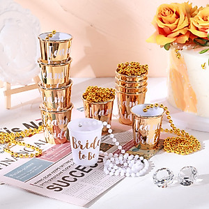 Maitys 12 Pieces Bride Plastic Beaded Bridal Shot Glass Necklace Gold Foil for Bachelorette Party Bridal Party Necklaces (White, Gold)